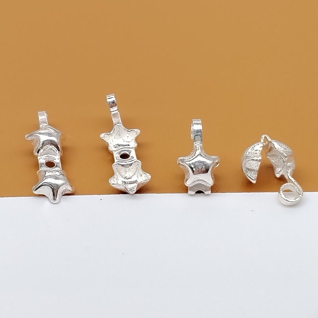 15 Sterling Silver Star Clamshell End Tip Covers, 925 Silver Fold Over ...