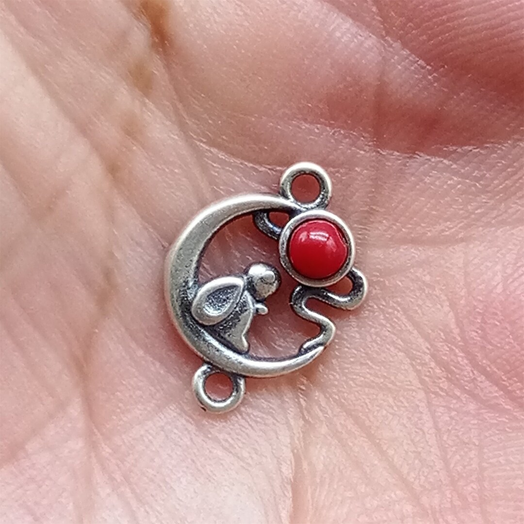 8 Sterling Silver Moon Rabbit Connector Charms, Moon Easter Bunny Charm ...