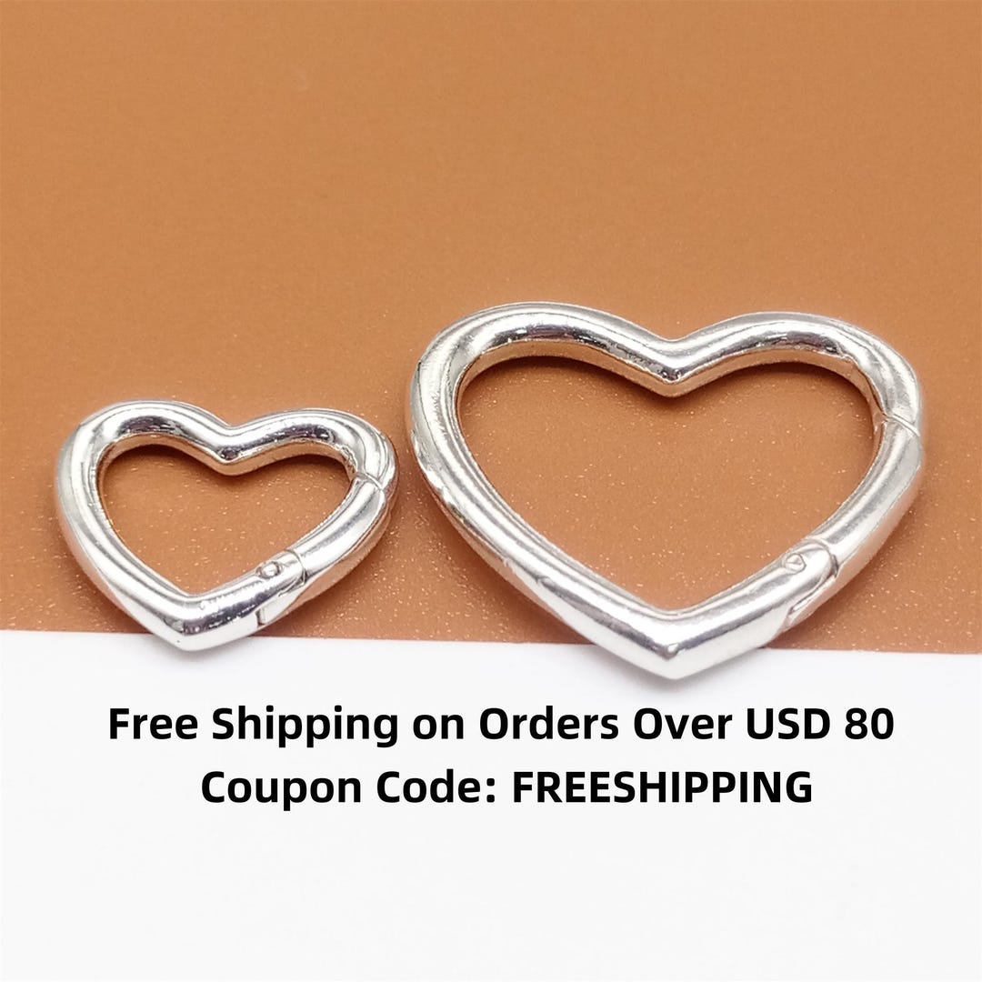 Sterling Silver Heart Push Clasps, 925 Silver Love Heart Clasp, Shiny ...