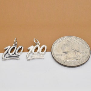 4 Sterling Silver One Hundred Charms, 925 Silver Number 100 Charm ...
