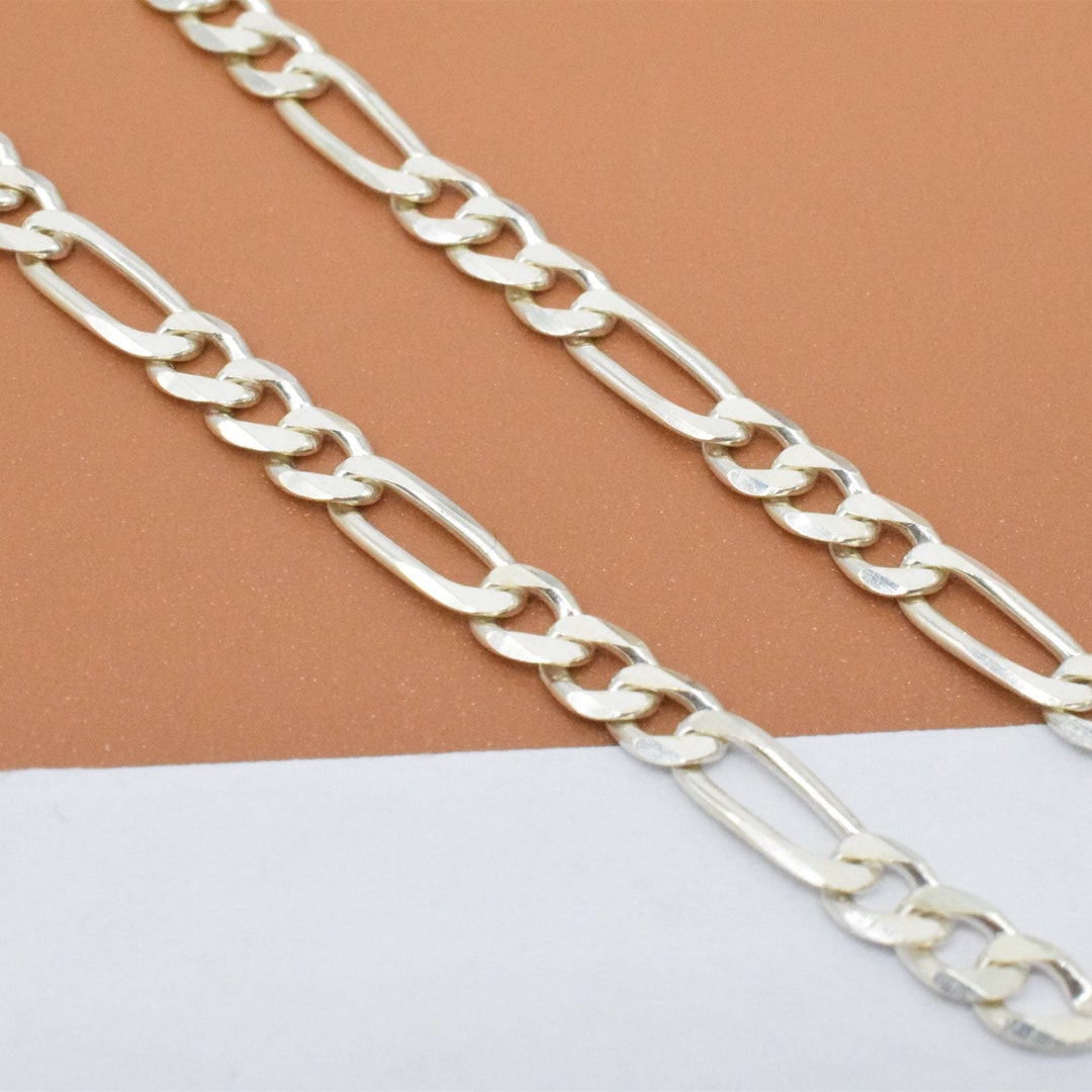 Sterling Silver Unfinished Diamond Cut Figaro Chain, 925 Silver Figaro ...