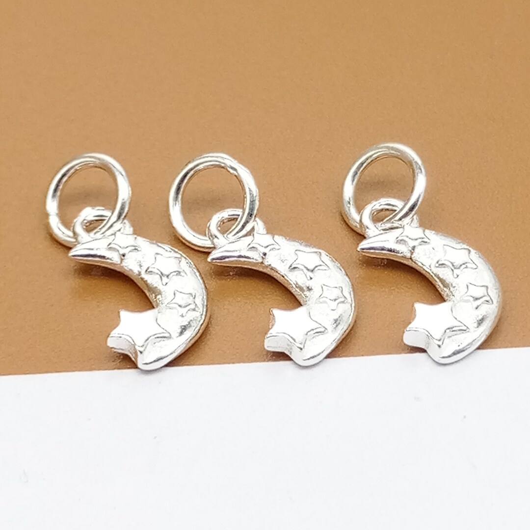 6 Sterling Silver Moon Charms, Crescent Moon Charm, Moon and Star Charm ...