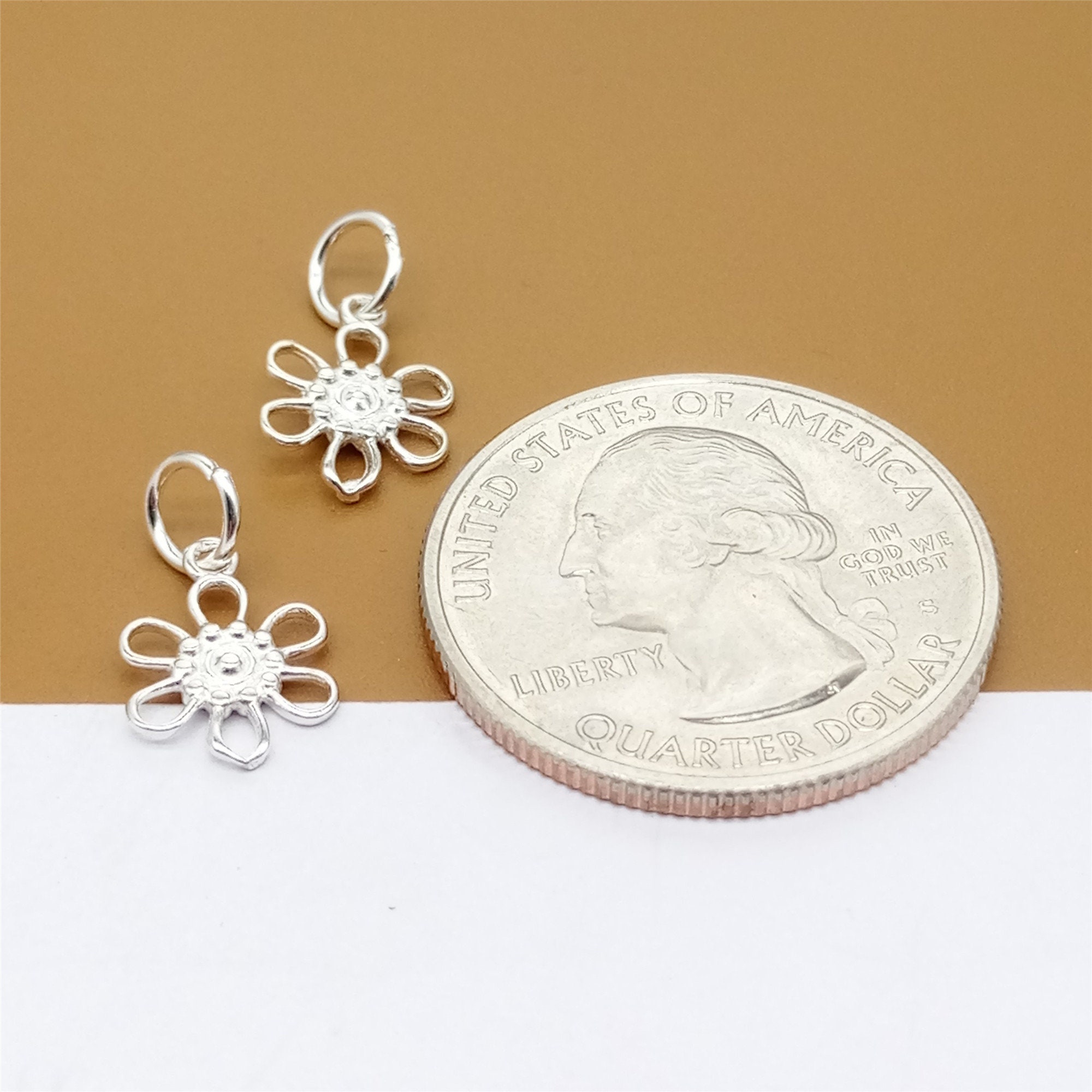 5 Sterling Silver Flower Charms, 925 Silver Sunflower Charms, Sun ...