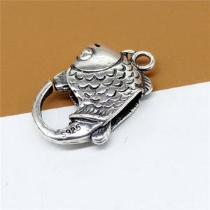 Sterling Silver Fish Push Clasp, 925 Silver Fish Hinged Clasp, Spring ...