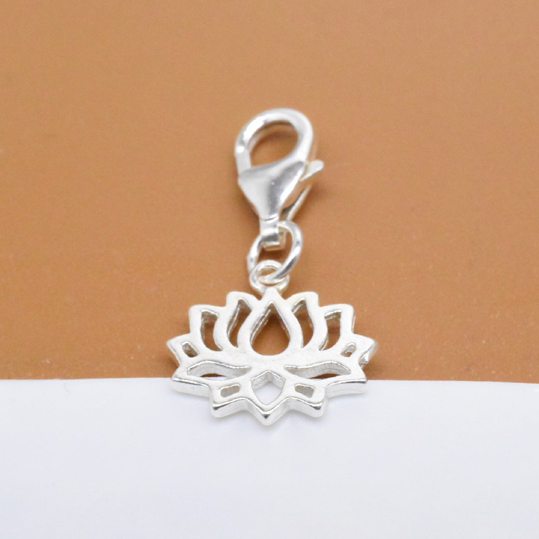 Sterling Silver Lotus Clip on Charm, 925 Silver Flower Clip on Charm ...