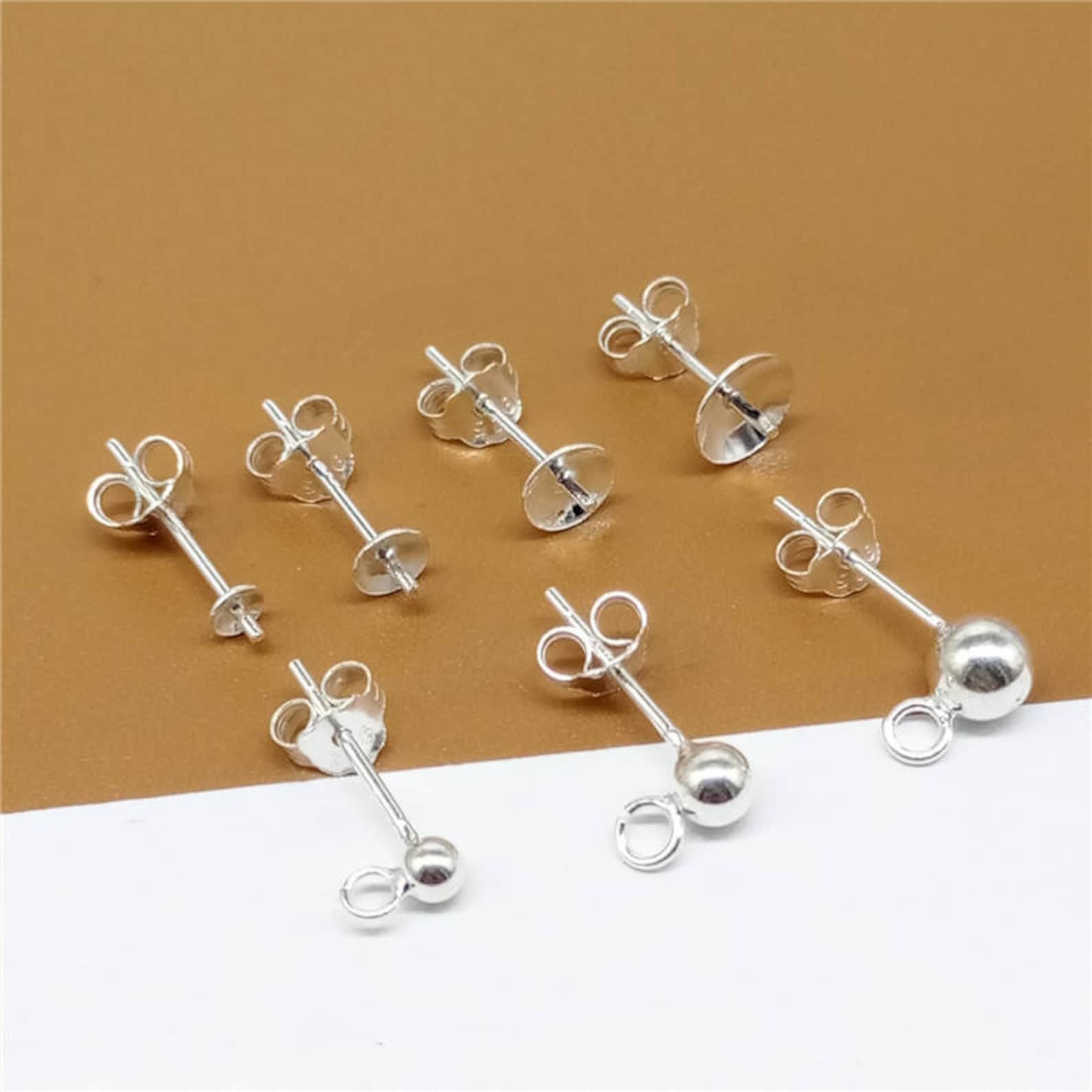 10 Pairs Sterling Silver Earring Posts With Flat Ball Back 3mm - Etsy