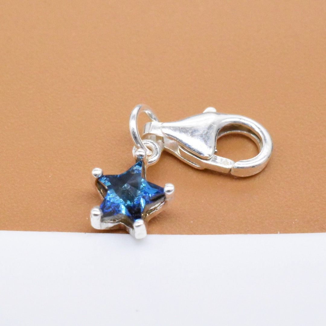 Sterling Silver Small Star Clip on Charm With Blue CZ, 925 Silver Star ...