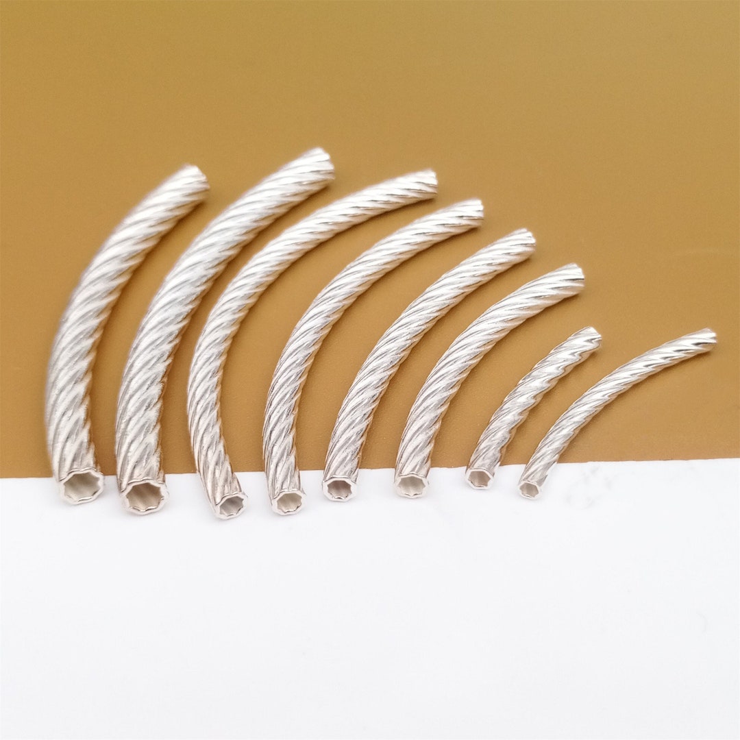 Sterling Silver Twisted Tube Bead, 925 Silver Polygon Curve Tube Bead ...