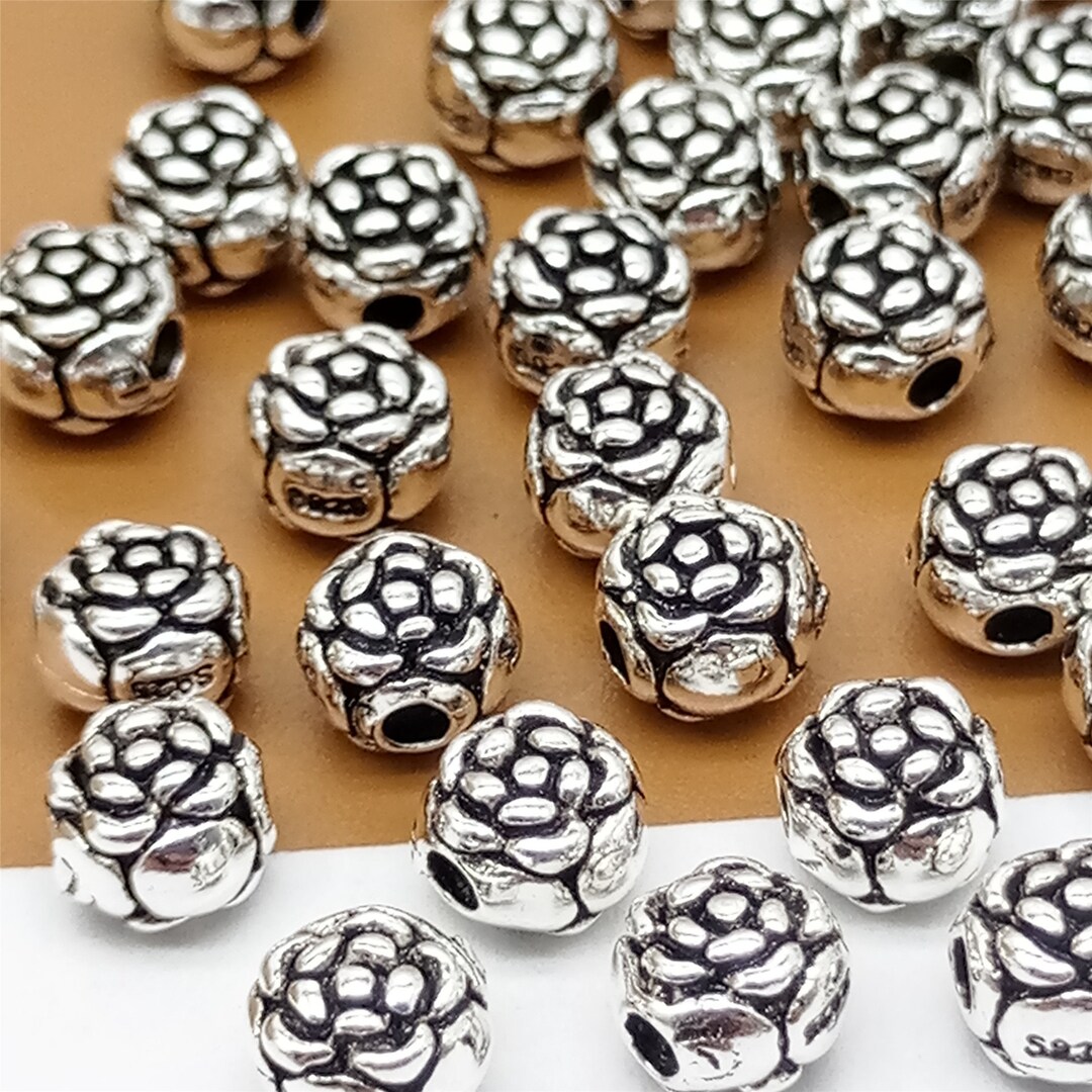 8 Sterling Silver Rose Flower Beads 2-sided, 925 Silver Flower Beads ...