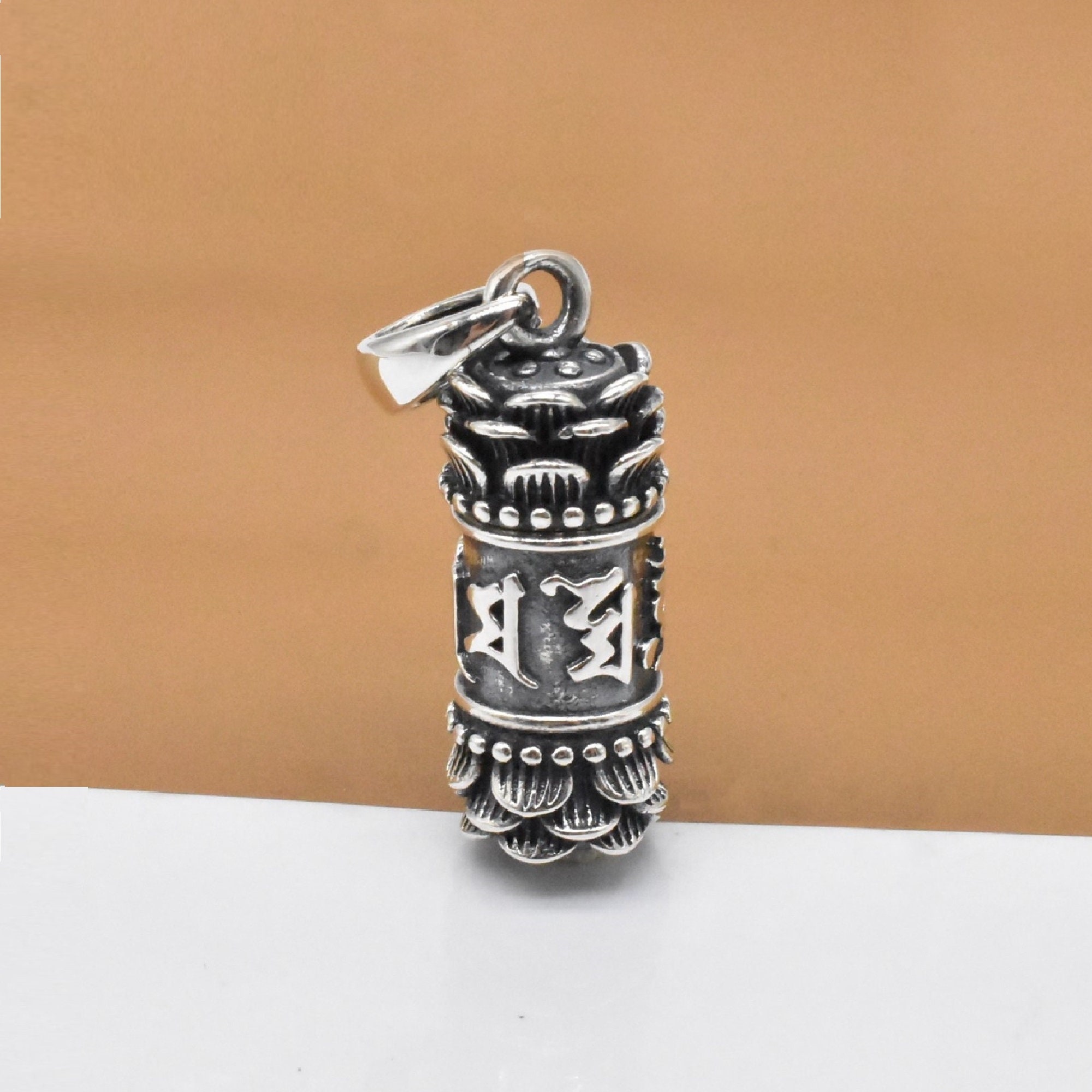 Sterling Silver OM Locket Pendant 925 Silver Cylinder Locket | Etsy