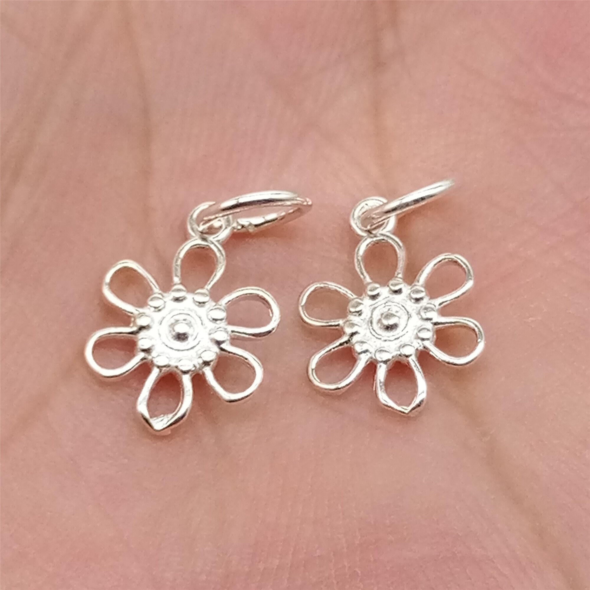 5 Sterling Silver Flower Charms, 925 Silver Sunflower Charms, Sun ...