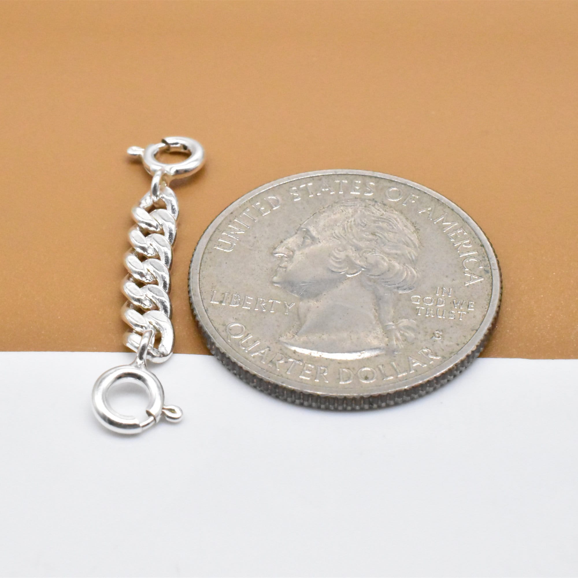 2 Sterling Silver Curb Chain Extensions Spring Clasp, 925 Silver ...