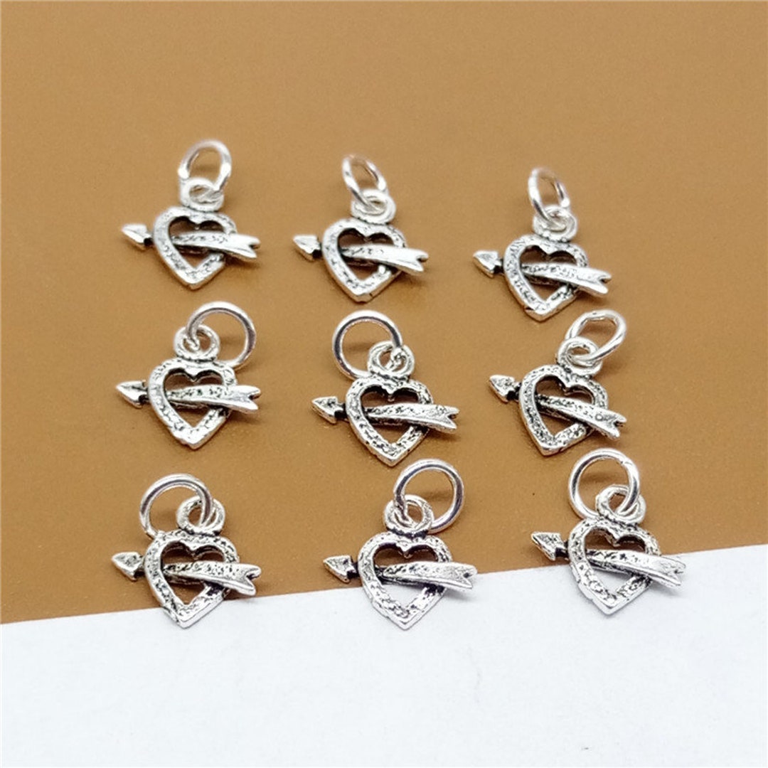 20 Sterling Silver Small Heart Charms, Arrow Through Heart Cupid Design ...