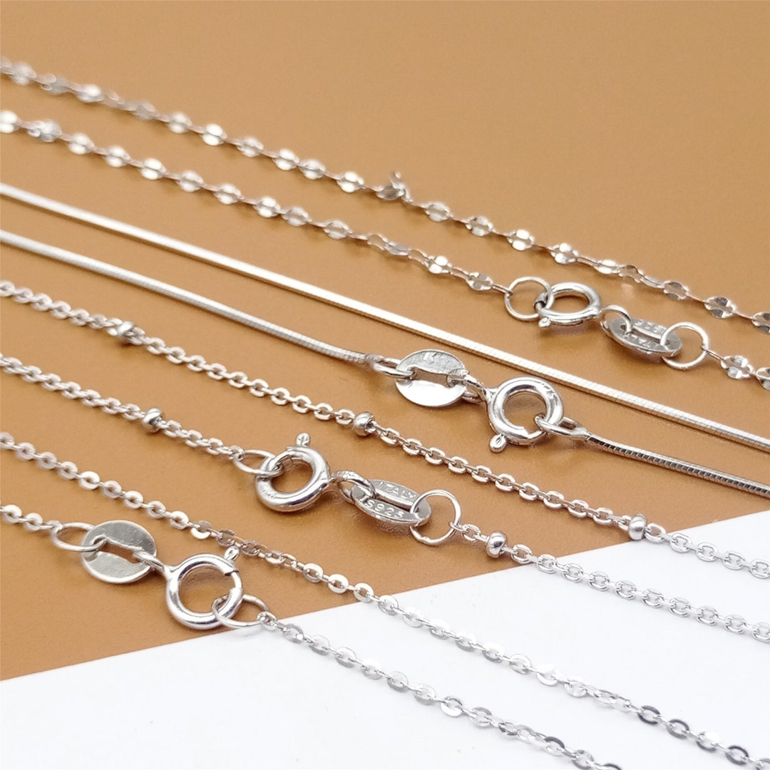Sterling Silver Cable Chain, Satellite Chain, Snake Chain W/ Rhodium ...