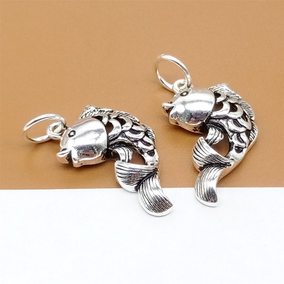 3 Sterling Silver Fish Charms, 925 Silver Fish Charms, Hollow Fish, Sea ...