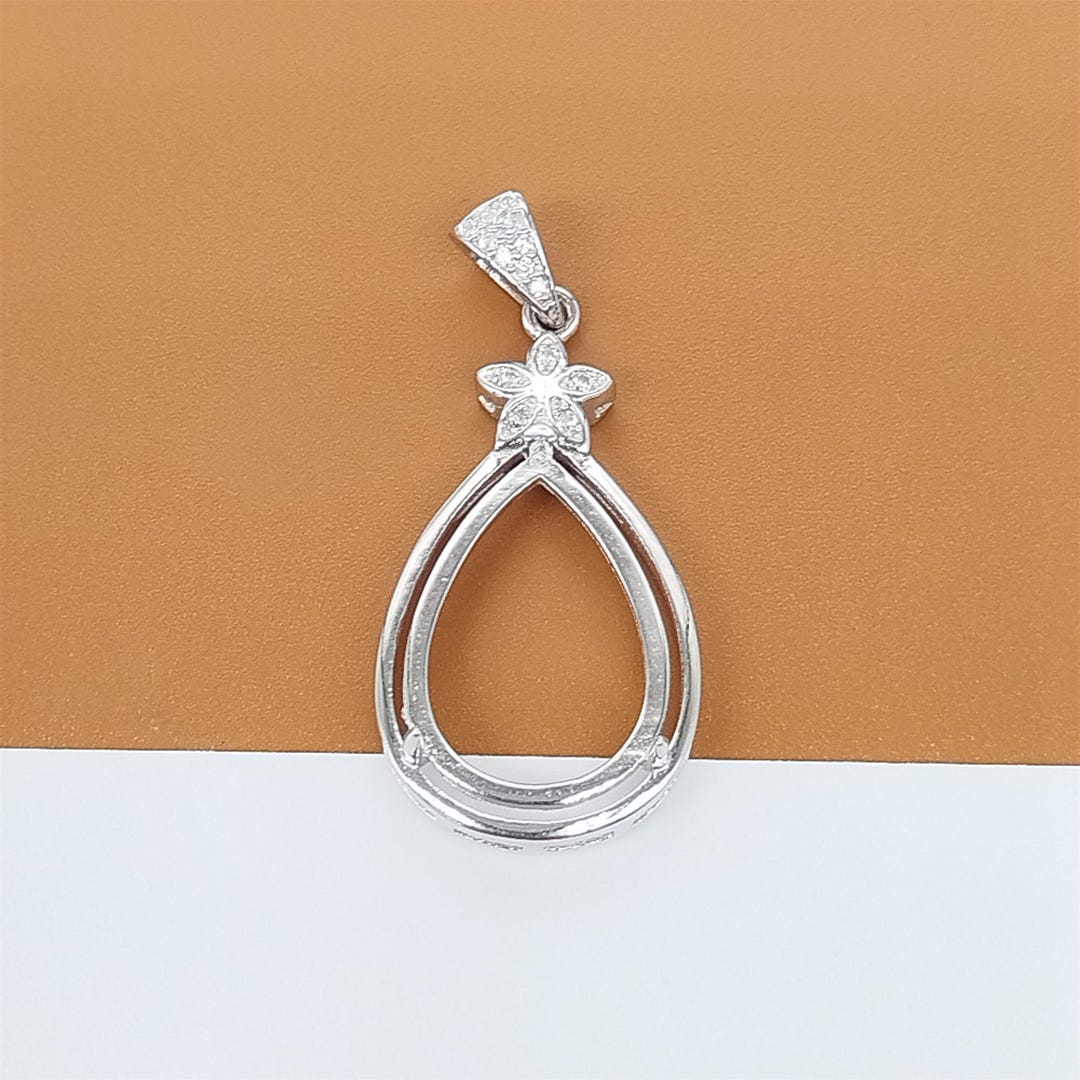 Sterling Silver Drop Prong Pendant Setting Rhodium Plated, 925 Silver ...