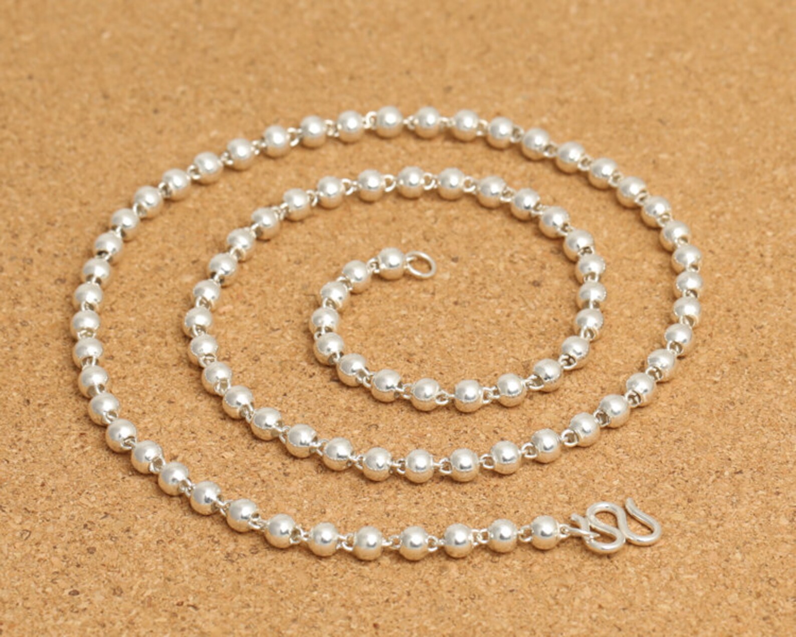 Sterling Silver Hollow Bead Chain Necklace, 925 Silver Bead Necklace ...