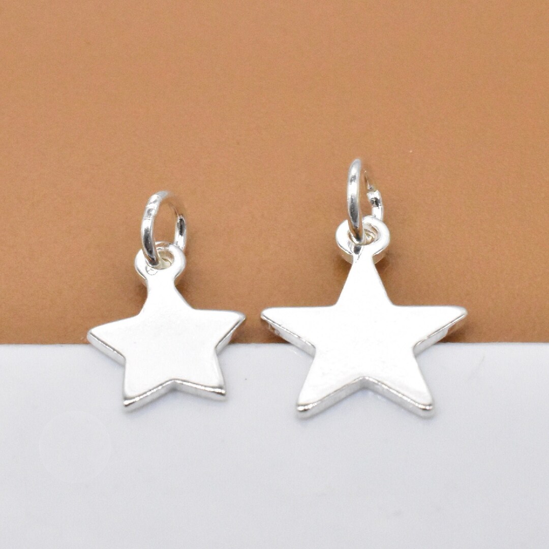 20 Sterling Silver Small Star Charm, 925 Silver Shiny Star Charm ...