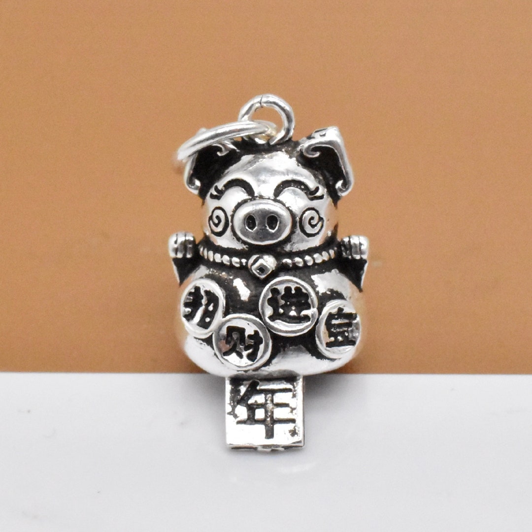 Sterling Silver Pig Bell Charm, 925 Silver Good Luck Bell Charm, Good ...