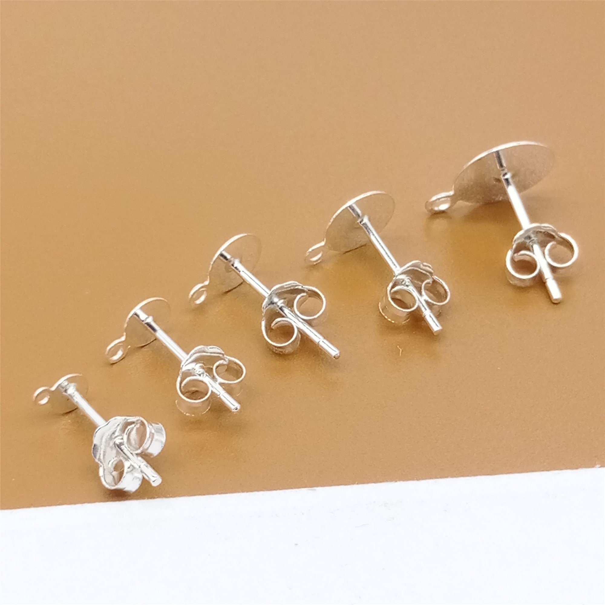 10 Pairs Sterling Silver Flat Earring Posts W/ Closed Ring - Etsy
