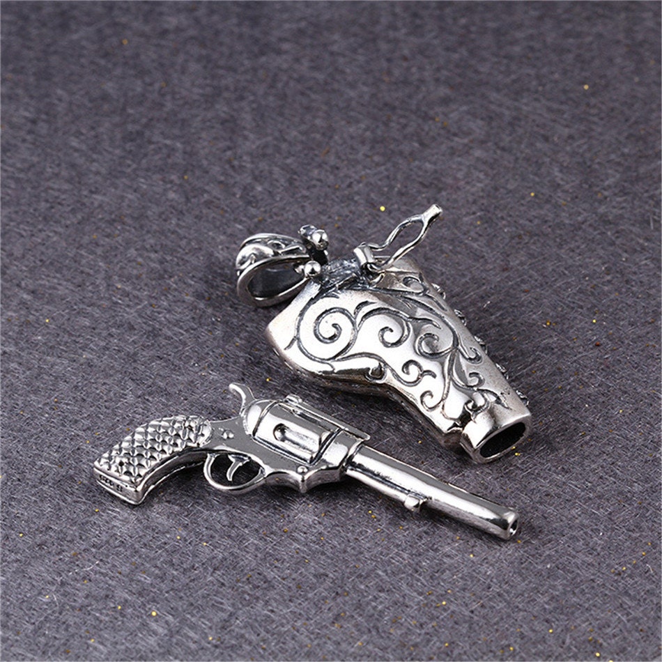 Sterling Silver Gun & Scabbard Holster Pendant, 925 Silver Gun Pendant ...