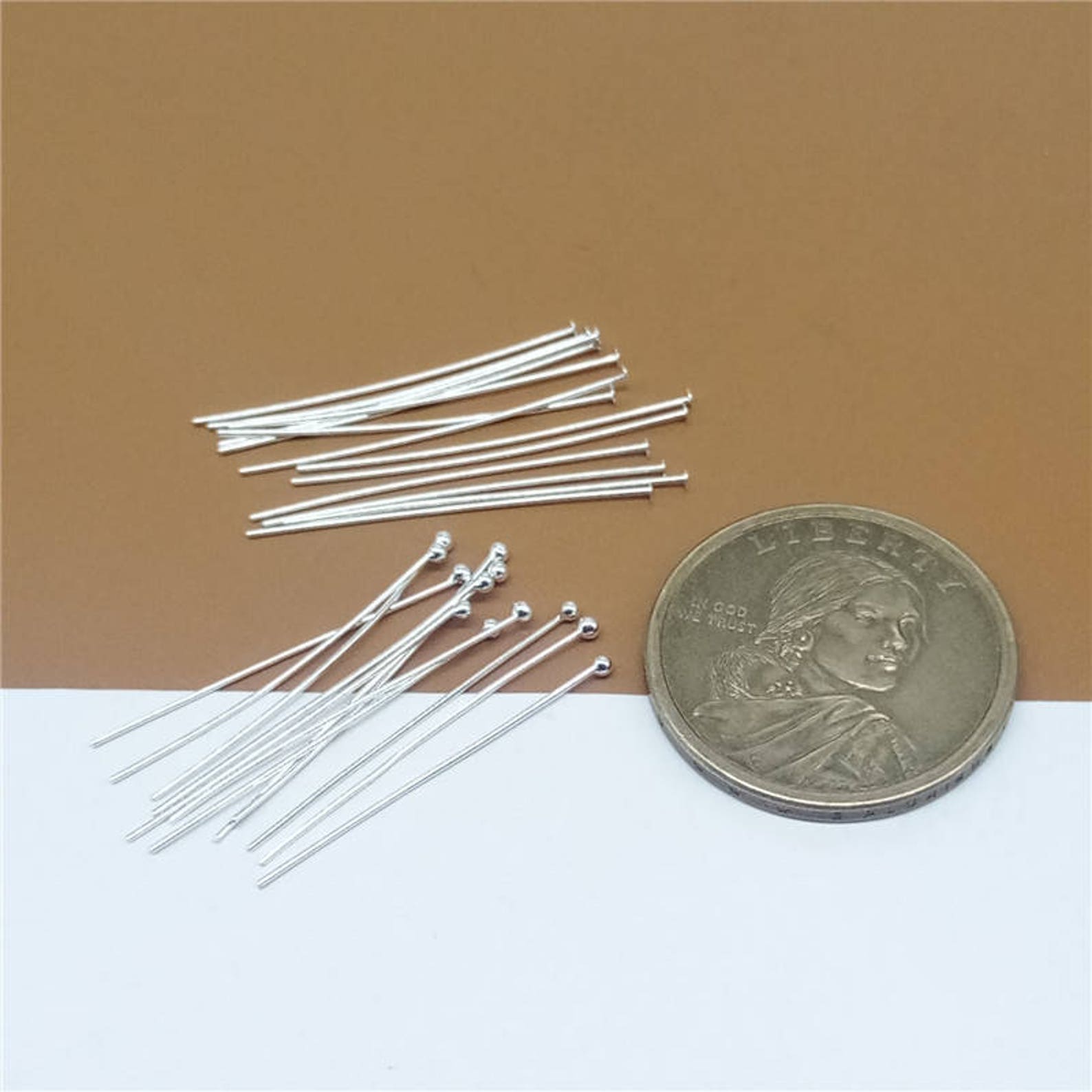 50 Sterling Silver Pins Headpins, Ball Head Pins, Flat Head Pins, 925 ...