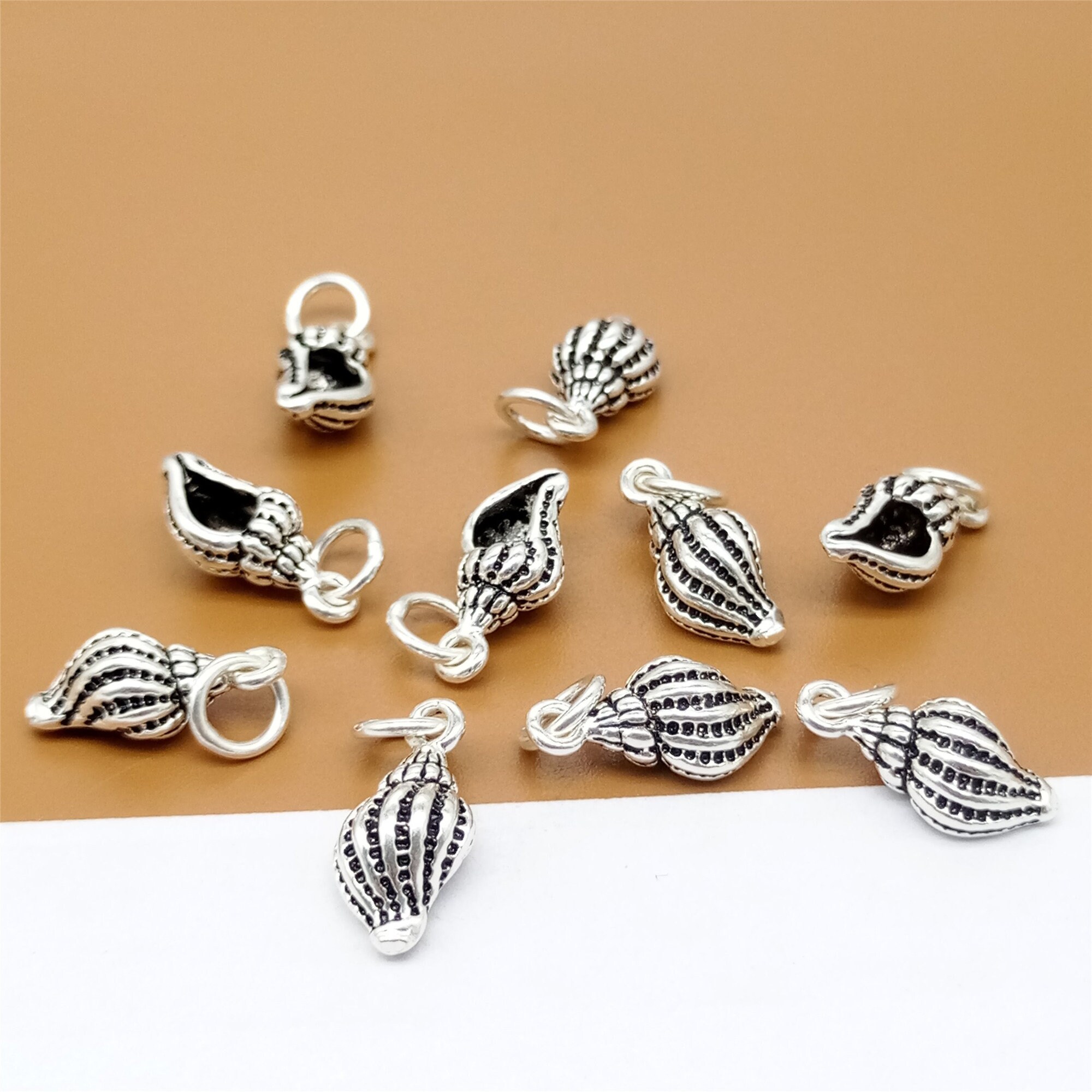 5 Sterling Silver Conch Charms Shiny Conch Shell Charms 925 | Etsy