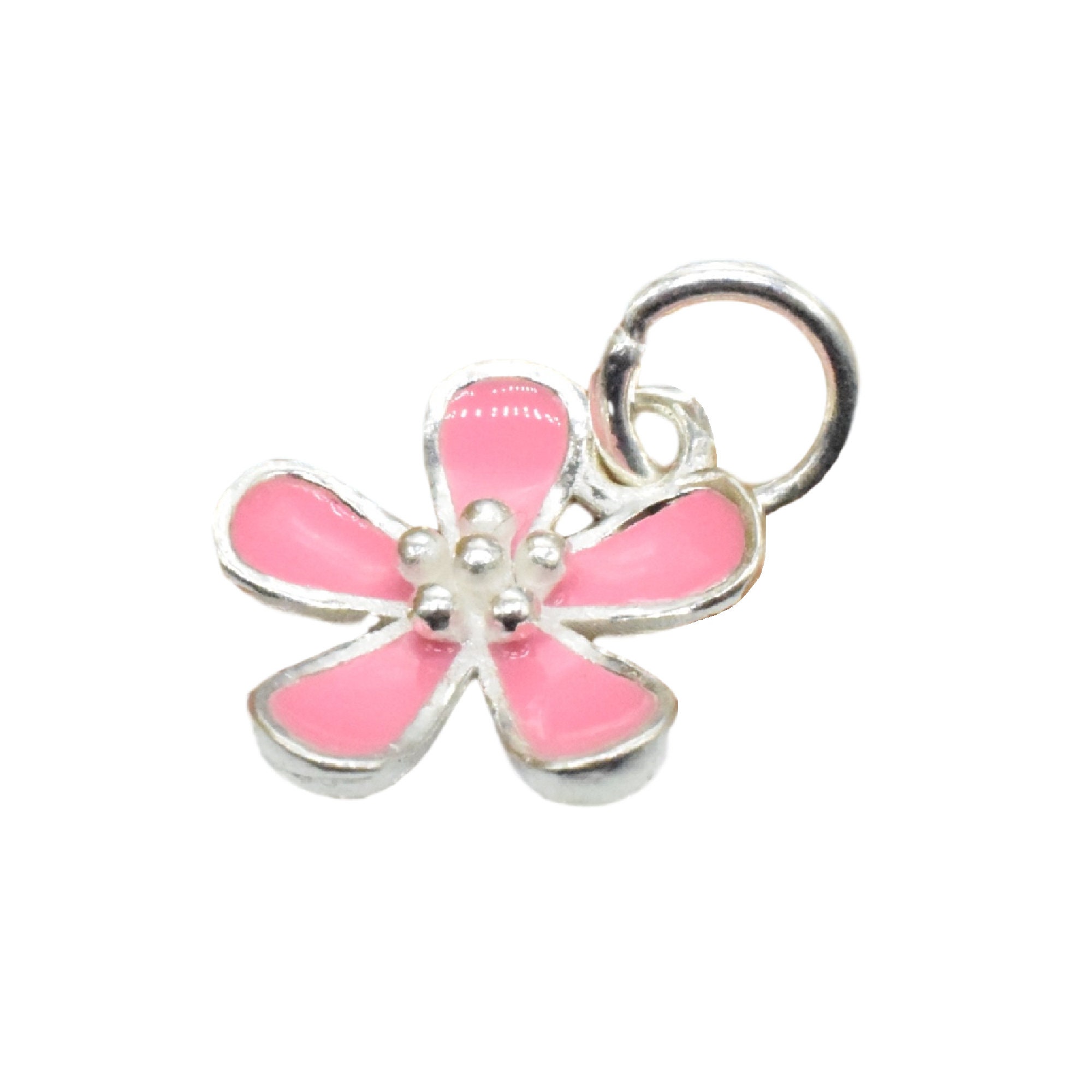 4 Sterling Silver Flower Charms Enameled 925 Silver Enamel | Etsy