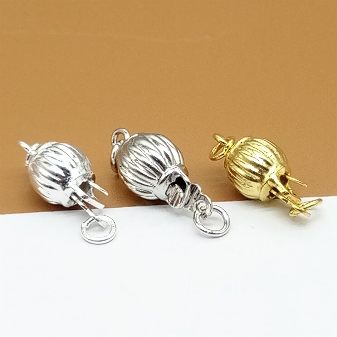 2 Sterling Silver Corrugated Ball Clasps, Gold Plated Ball Clasp ...