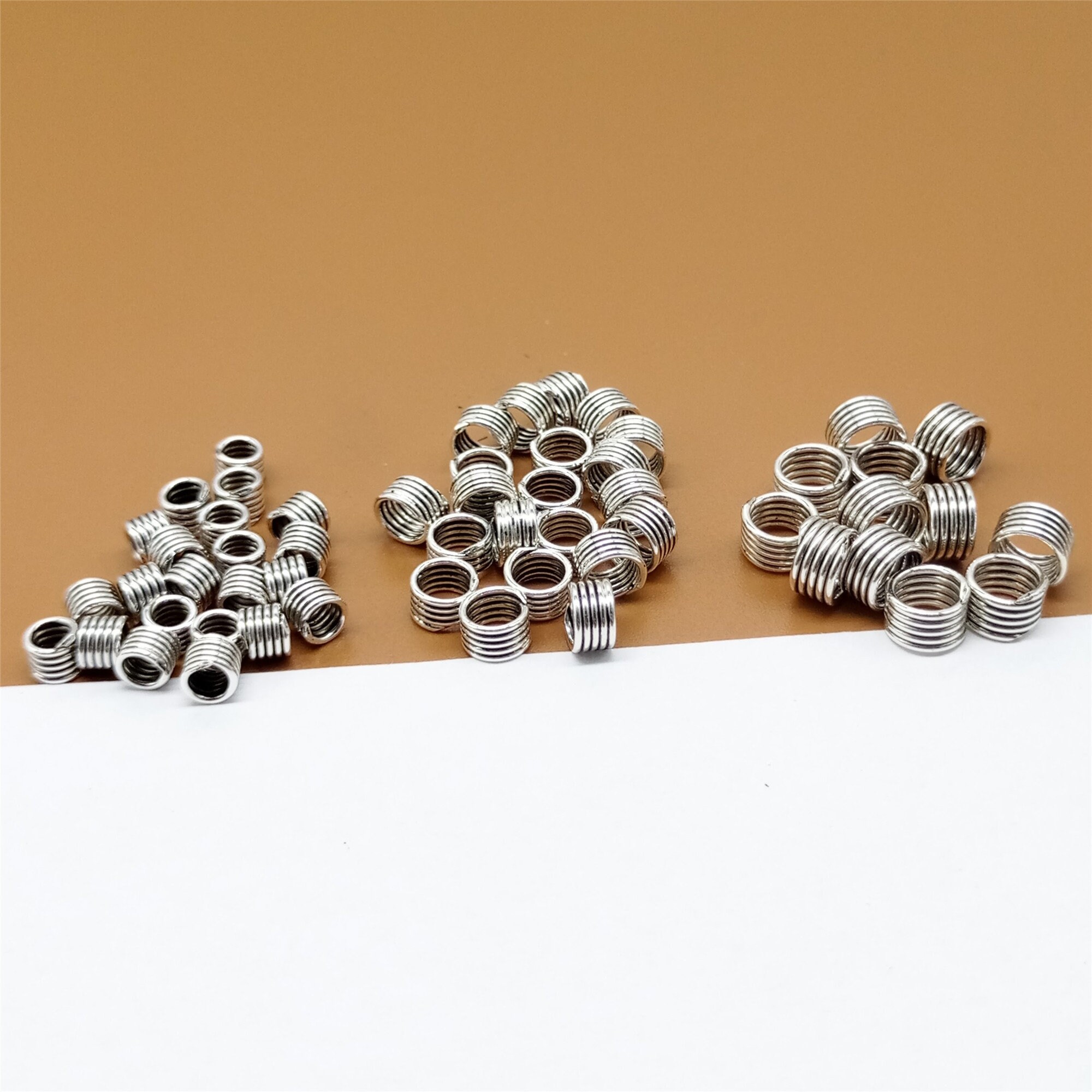 20 Sterling Silver Coiled Beads, Coiled Spacers, 925 Silver Spring ...