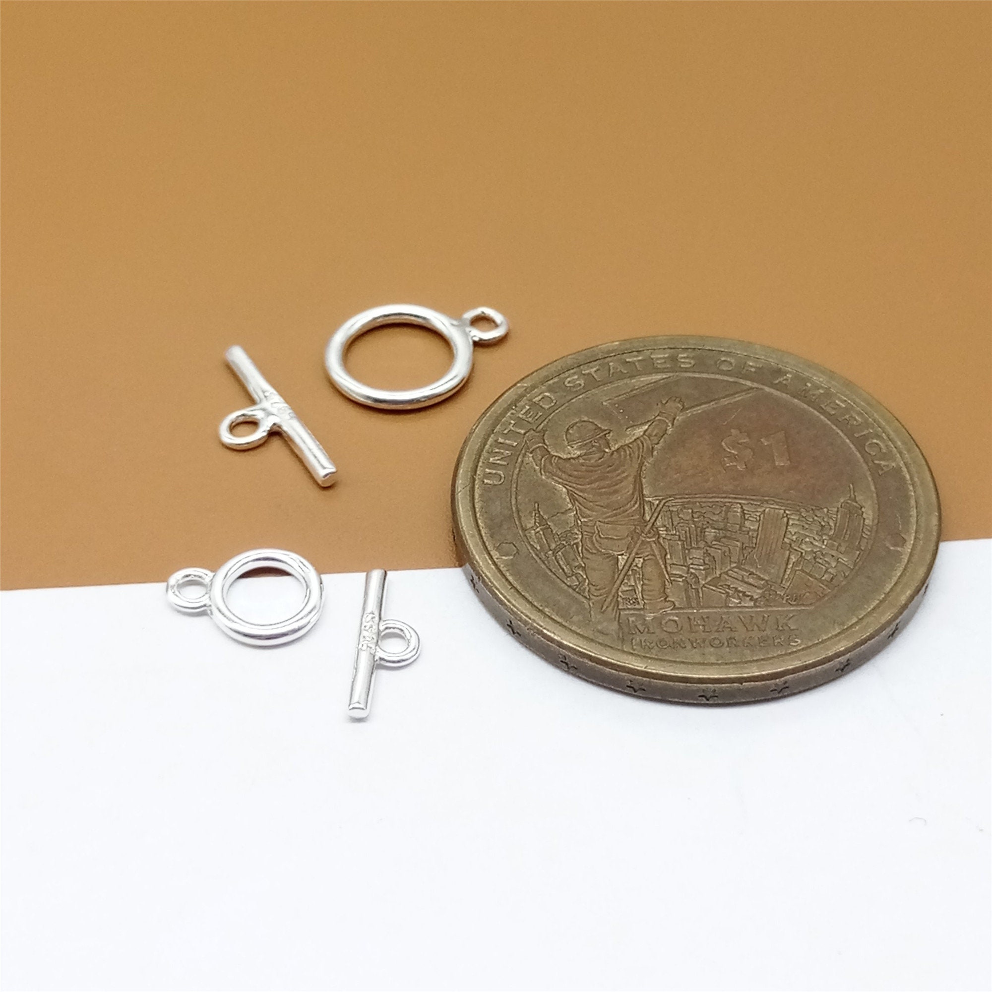 5 Sterling Silver Small Toggle Clasps, Circle 6mm 8mm, 925 Silver ...