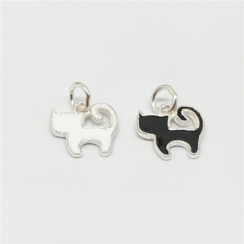 5 Sterling Silver Cat Charms Enameled 925 Silver Enameled Cat - Etsy