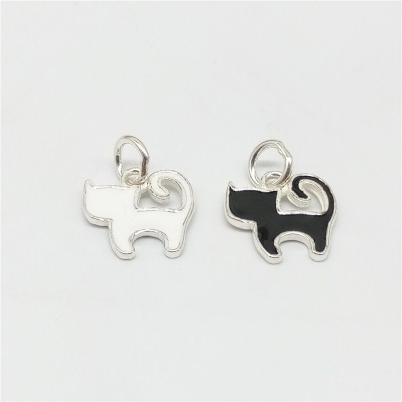 5 Sterling Silver Cat Charms Enameled, 925 Silver Enameled Cat Charms ...