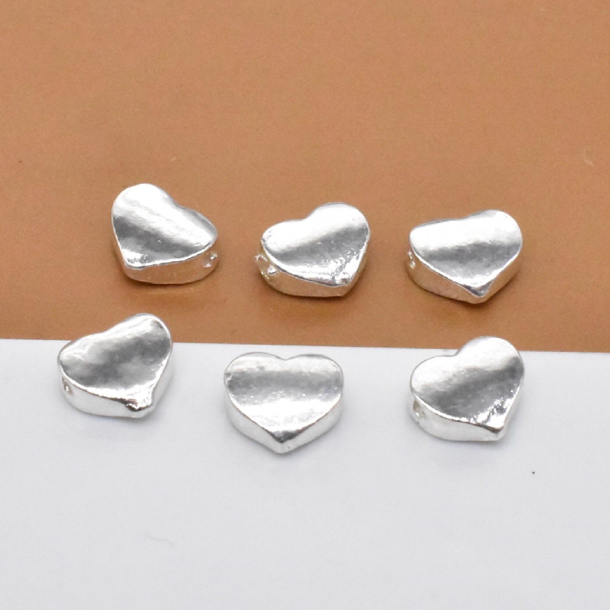 4 Sterling Silver Small Heart Beads 2-sided, 925 Silver Heart Bead ...