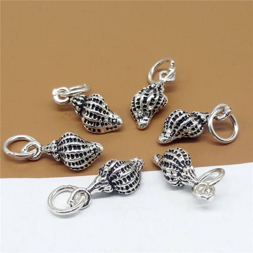 5 Sterling Silver Small Conch Charms 3D Shell Charms 925 | Etsy