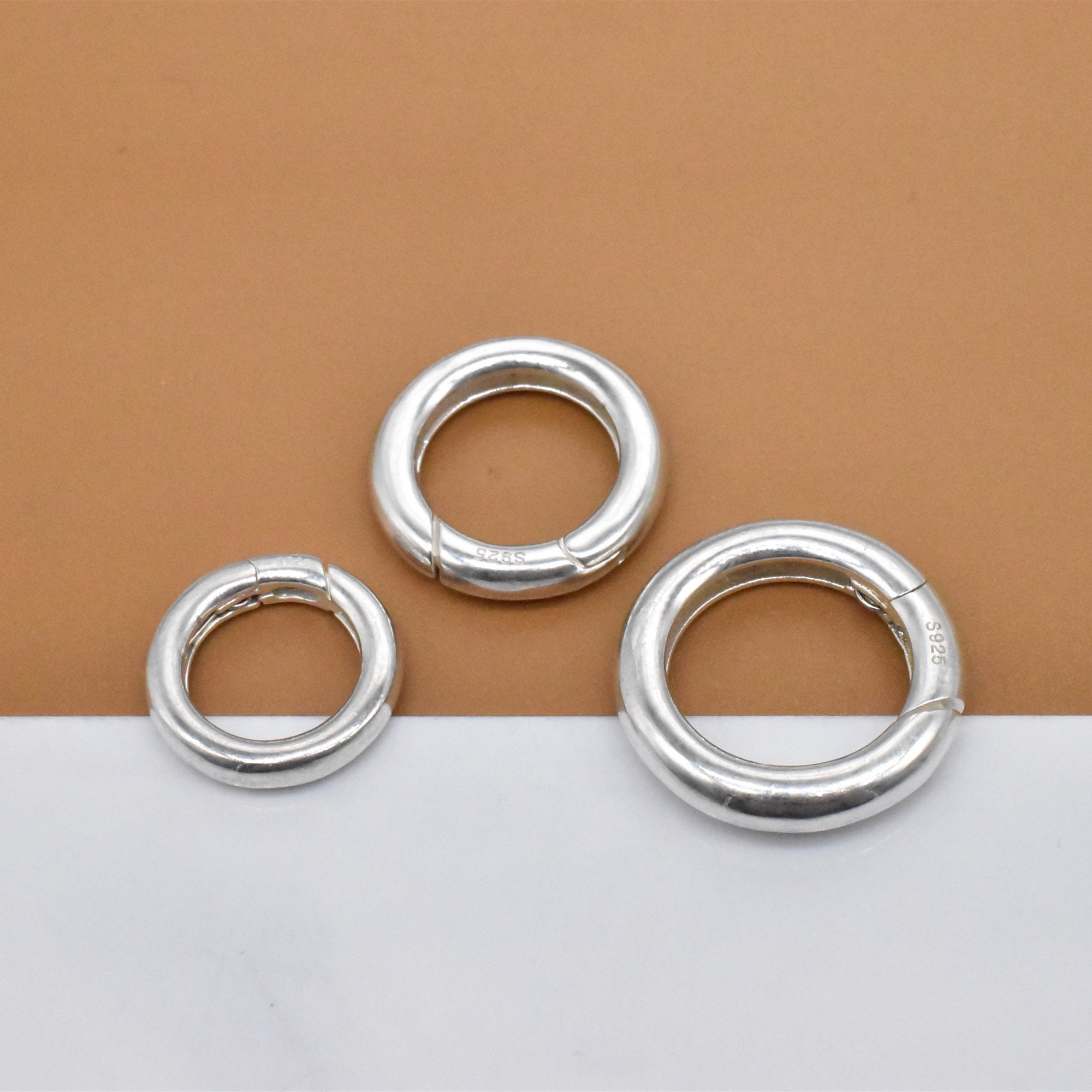 Sterling Silver Round Push Clasp 925 Silver Ring Hinged - Etsy