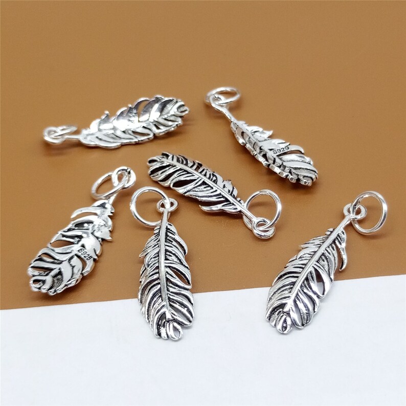 6 Sterling Silver Feather Charms Bracelet Charm Necklace - Etsy