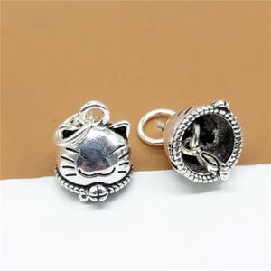 2 Sterling Silver Cat Collar Style Bell Charms, Cat Head Bell, Good ...