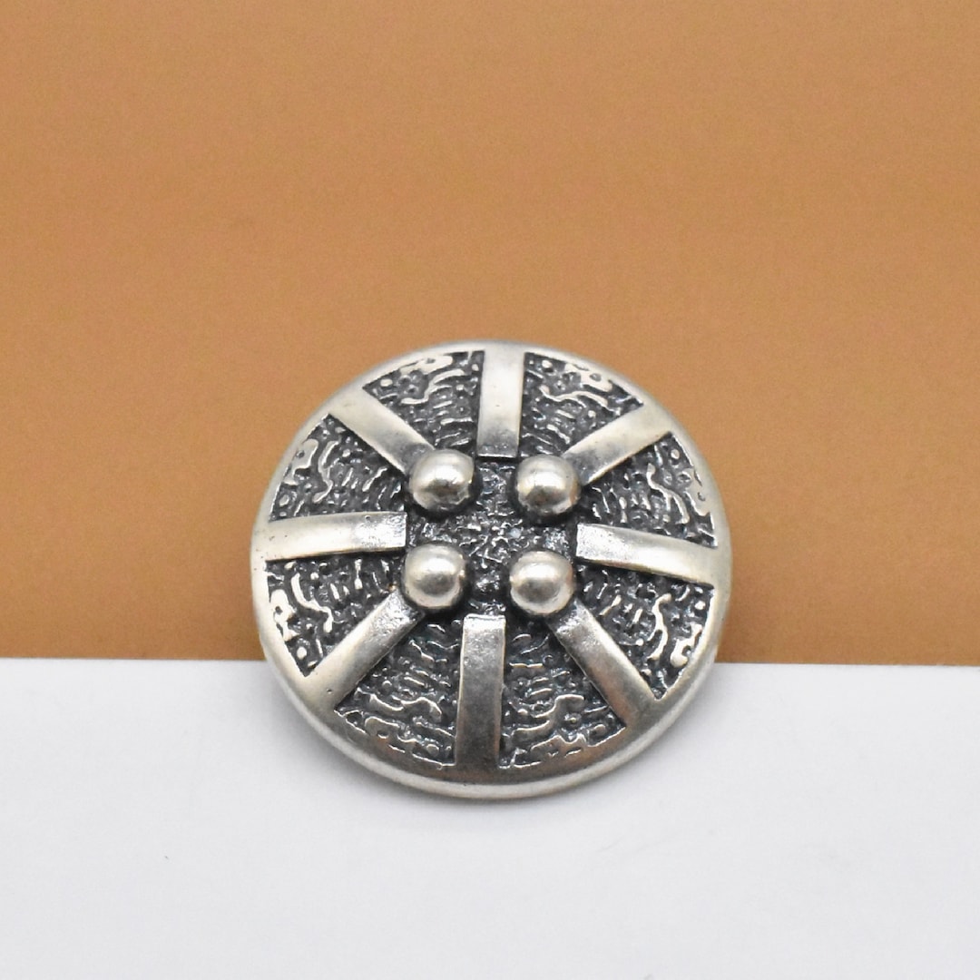 2 Sterling Silver Shield Button Clasps, 925 Silver Round Button Clasps ...