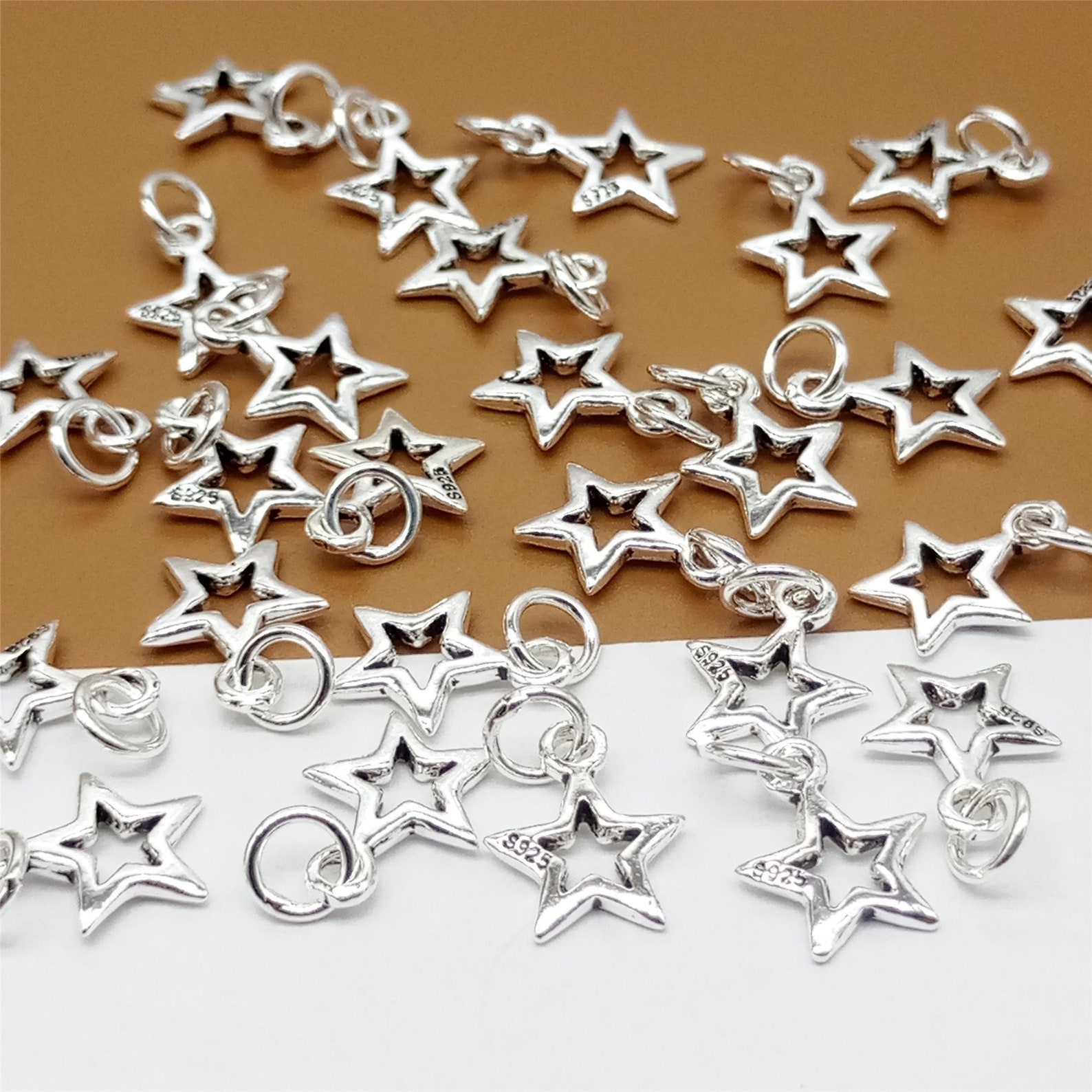6 Sterling Silver Small Pentagram Charms, Star Charms, 925 Silver ...