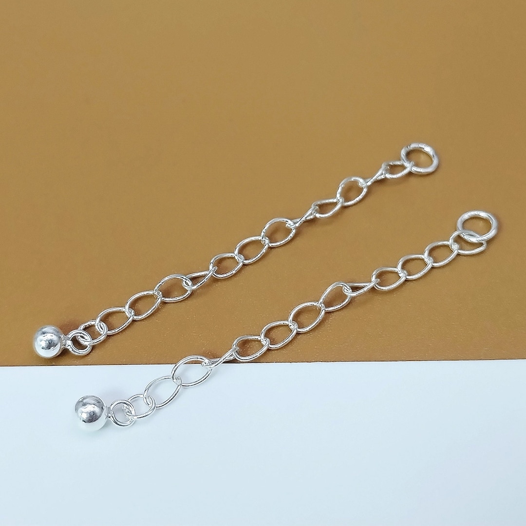 5 Sterling Silver Extension Chains W/ Ball, 925 Silver Round Ball ...