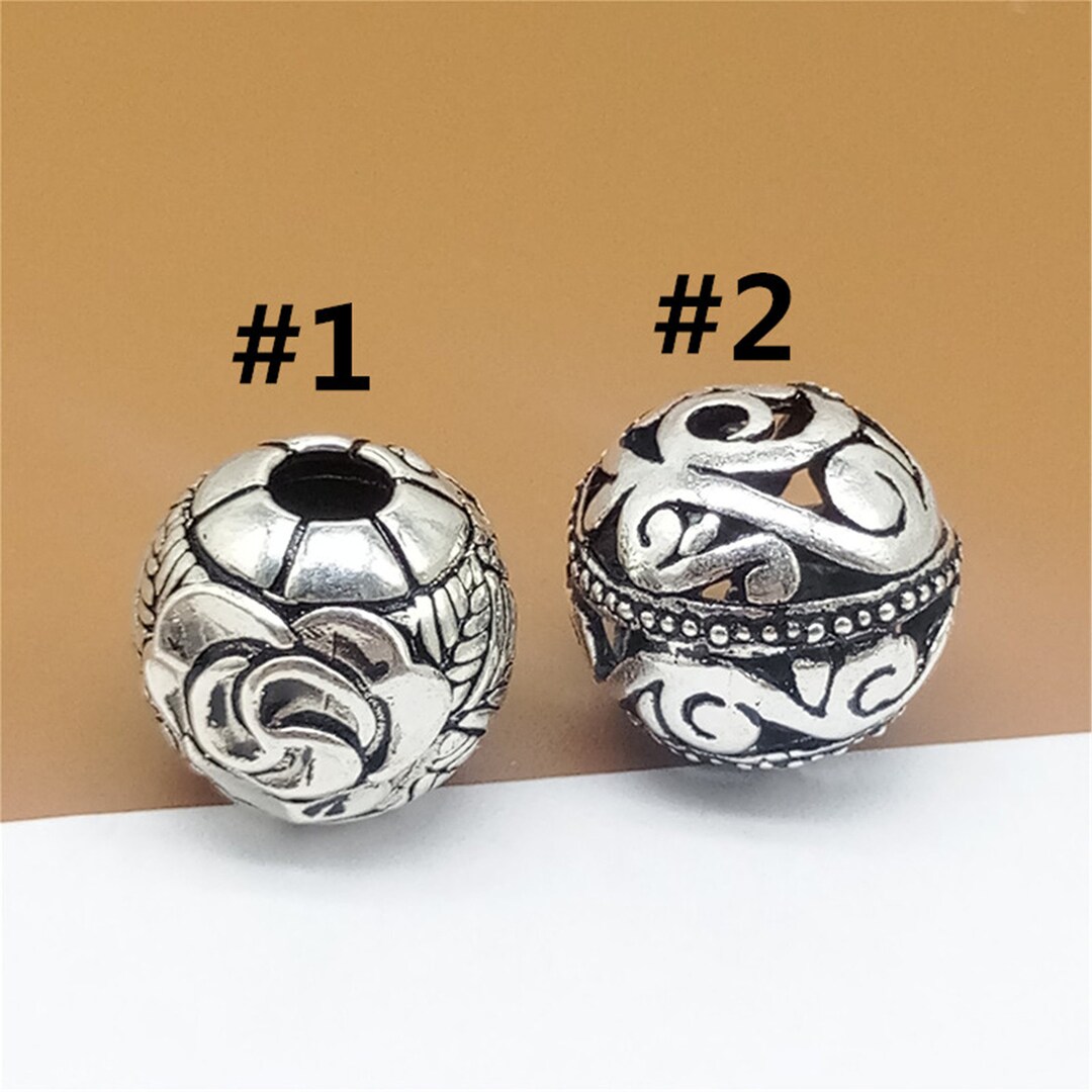 925 Sterling Silver Floral Round Beads 14mm, Flower Bead, 925 Spiral ...