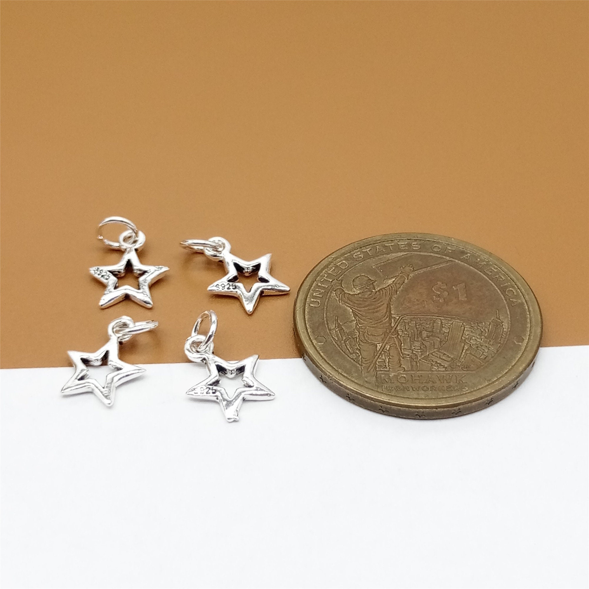 6 Sterling Silver Small Pentagram Charms, Star Charms, 925 Silver ...