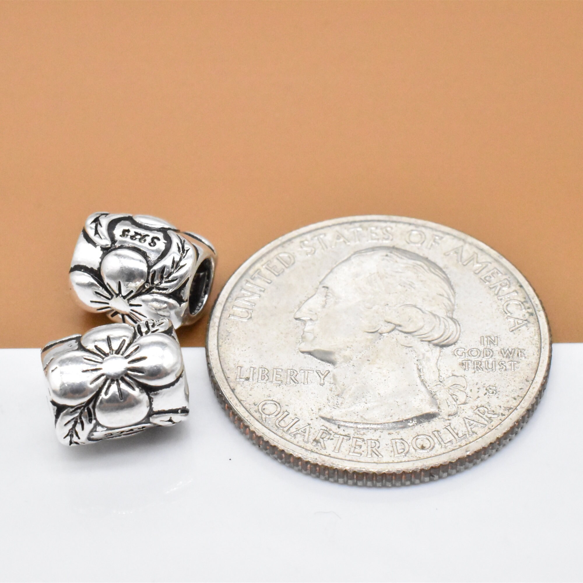 2 Sterling Silver Flower Beads 925 Silver Flower Beads Leaf | Etsy