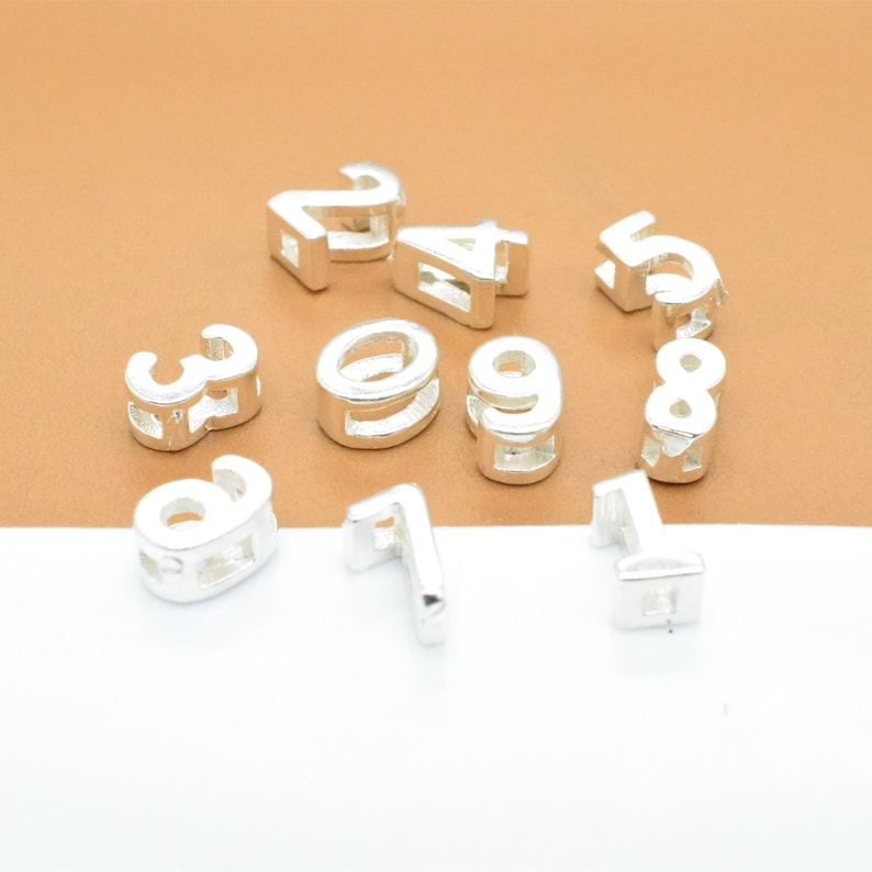 10 Sterling Silver Number Slider Beads 925 Silver Number - Etsy