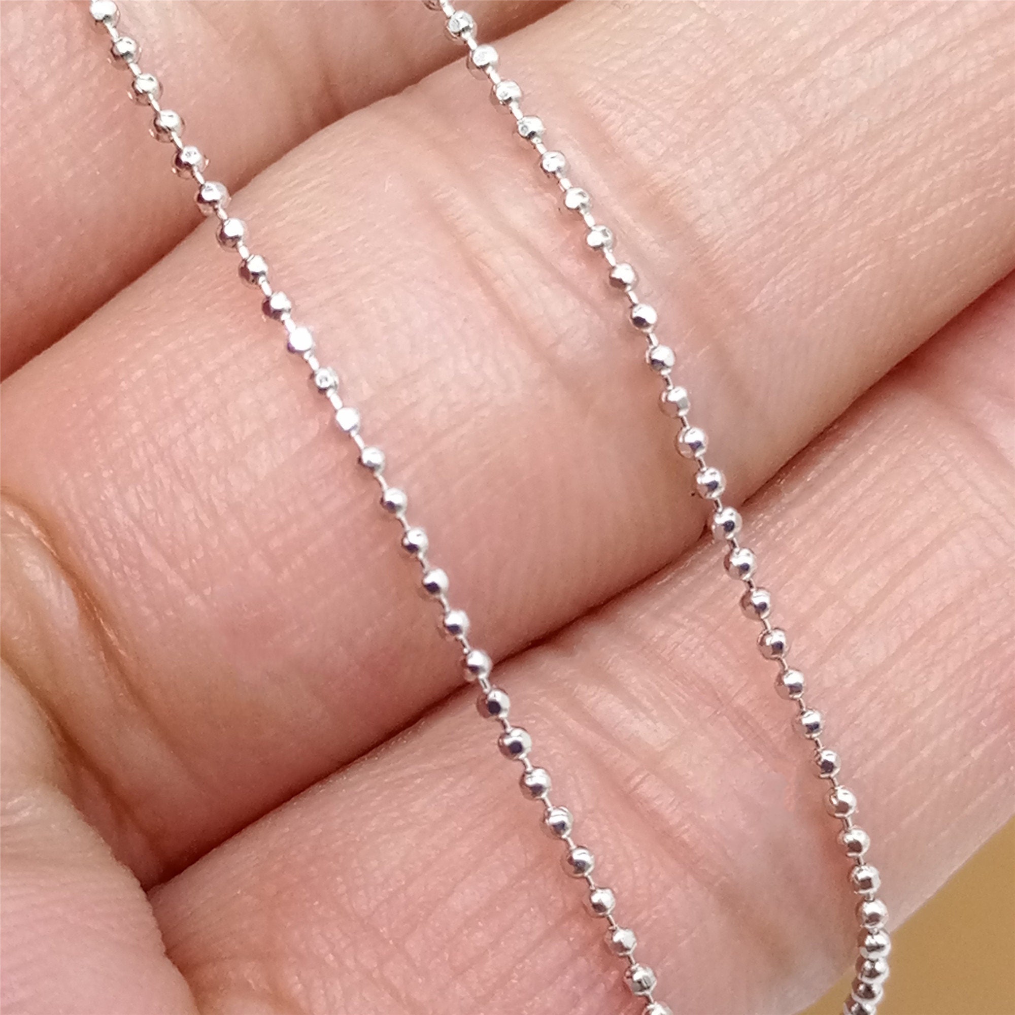 Sterling Silver Diamond Cut Bead Chain W/ Rhodium Plated 925 - Etsy