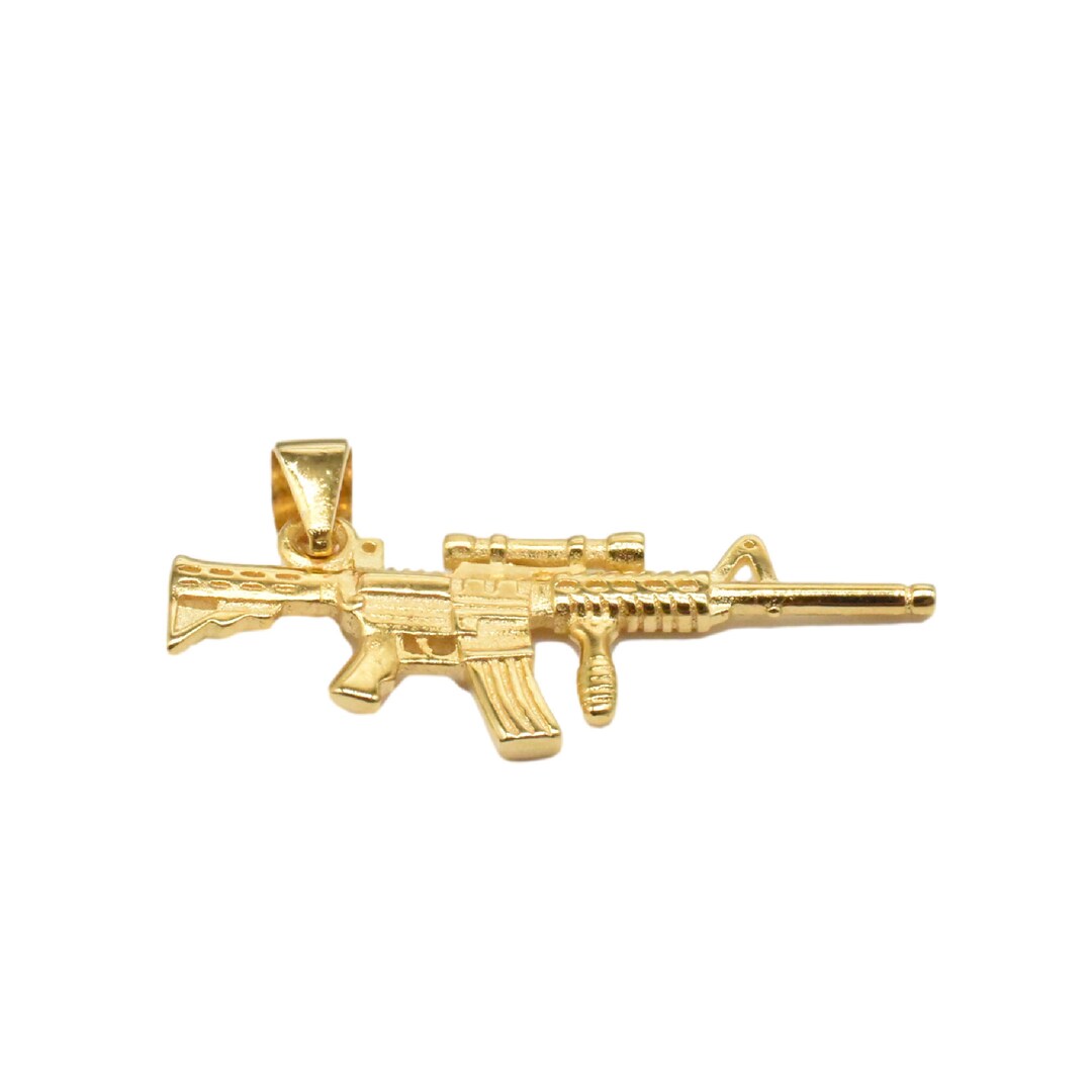 18K Gold Vermeil Style Sniper Rifle Charm on 925 Sterling Silver, Heavy ...