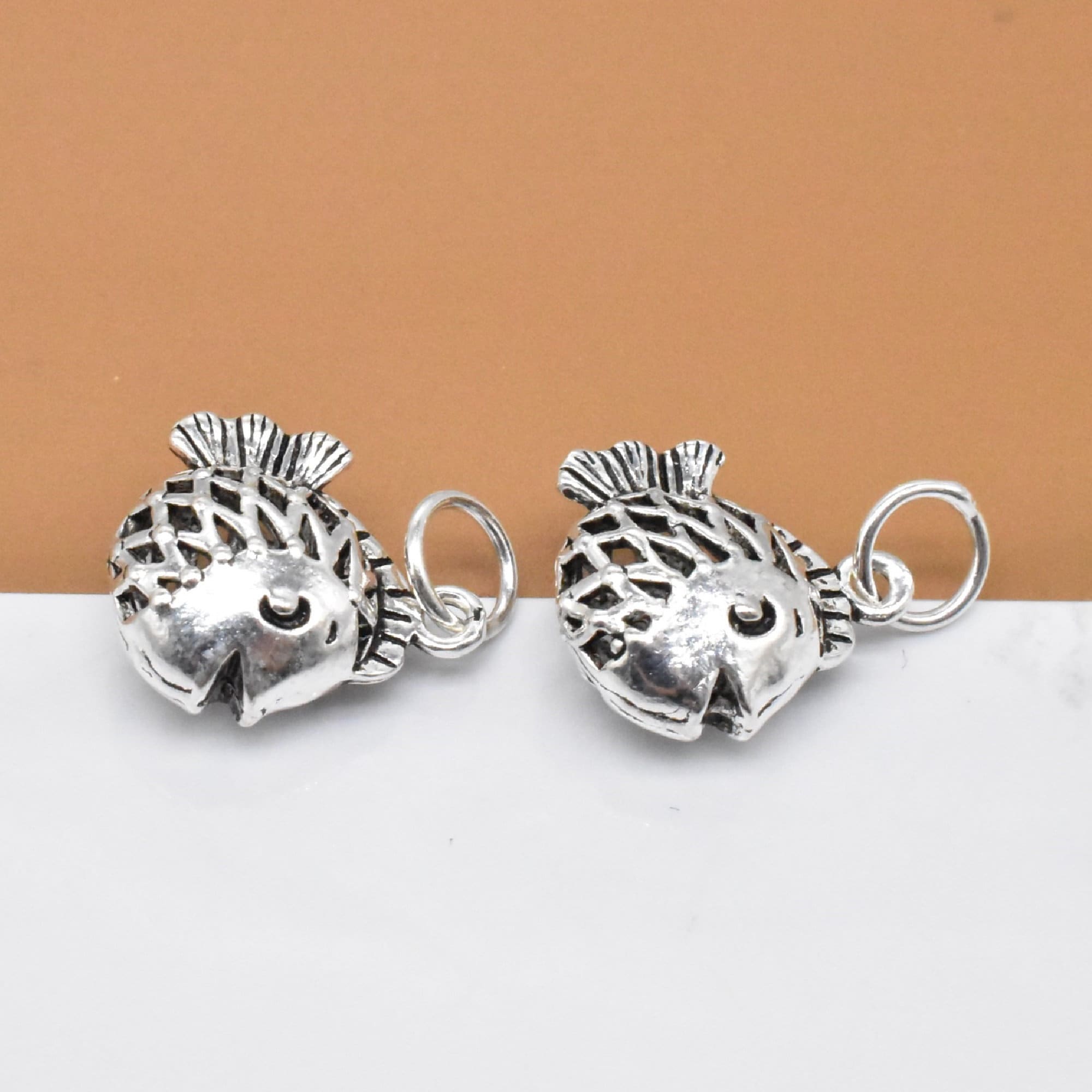 4 Sterling Silver Fish Charms 3D 2-sided 925 Silver Hollow - Etsy
