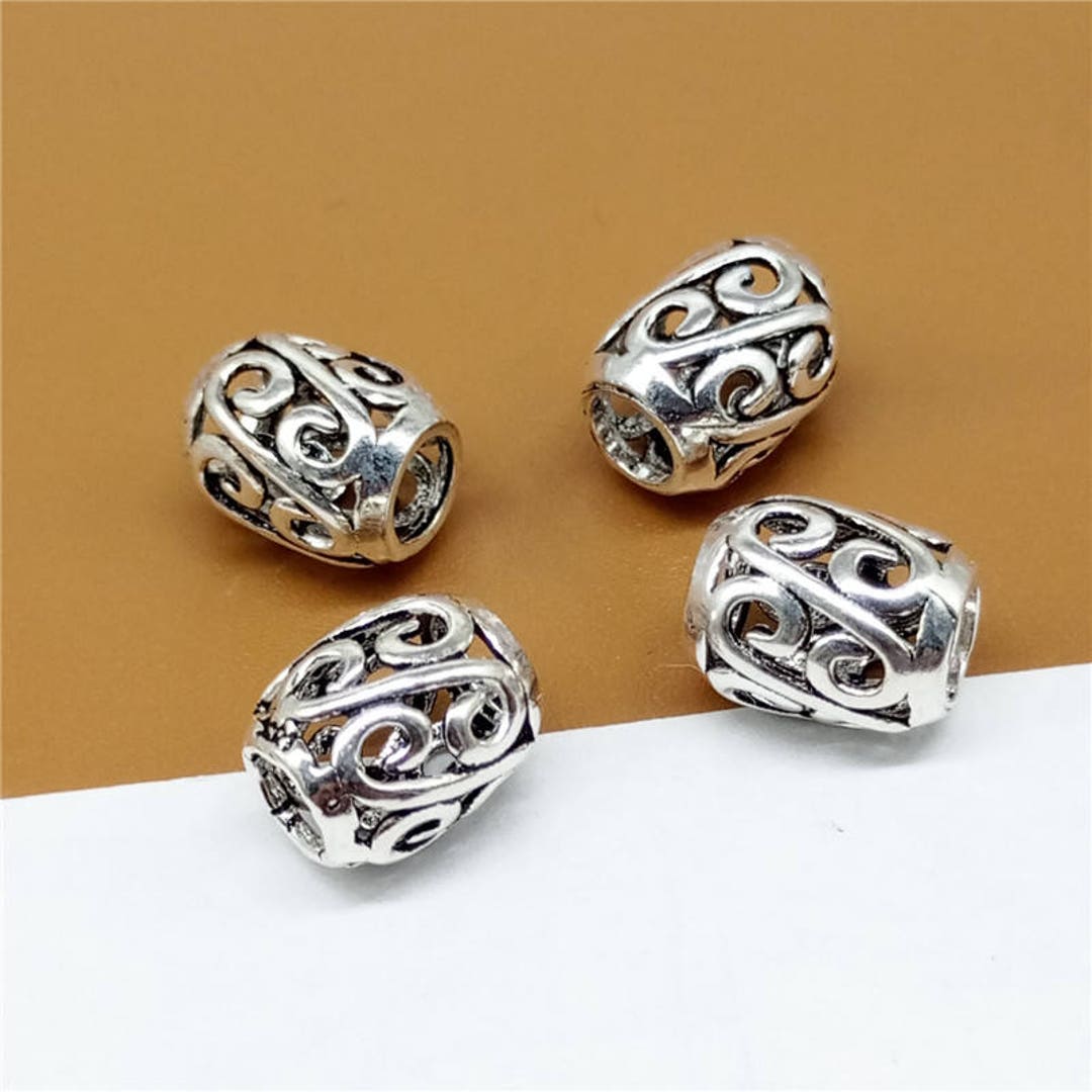 4 Sterling Silver Barrel Beads, 925 Silver Spiral Barrel Beads, Hollow ...