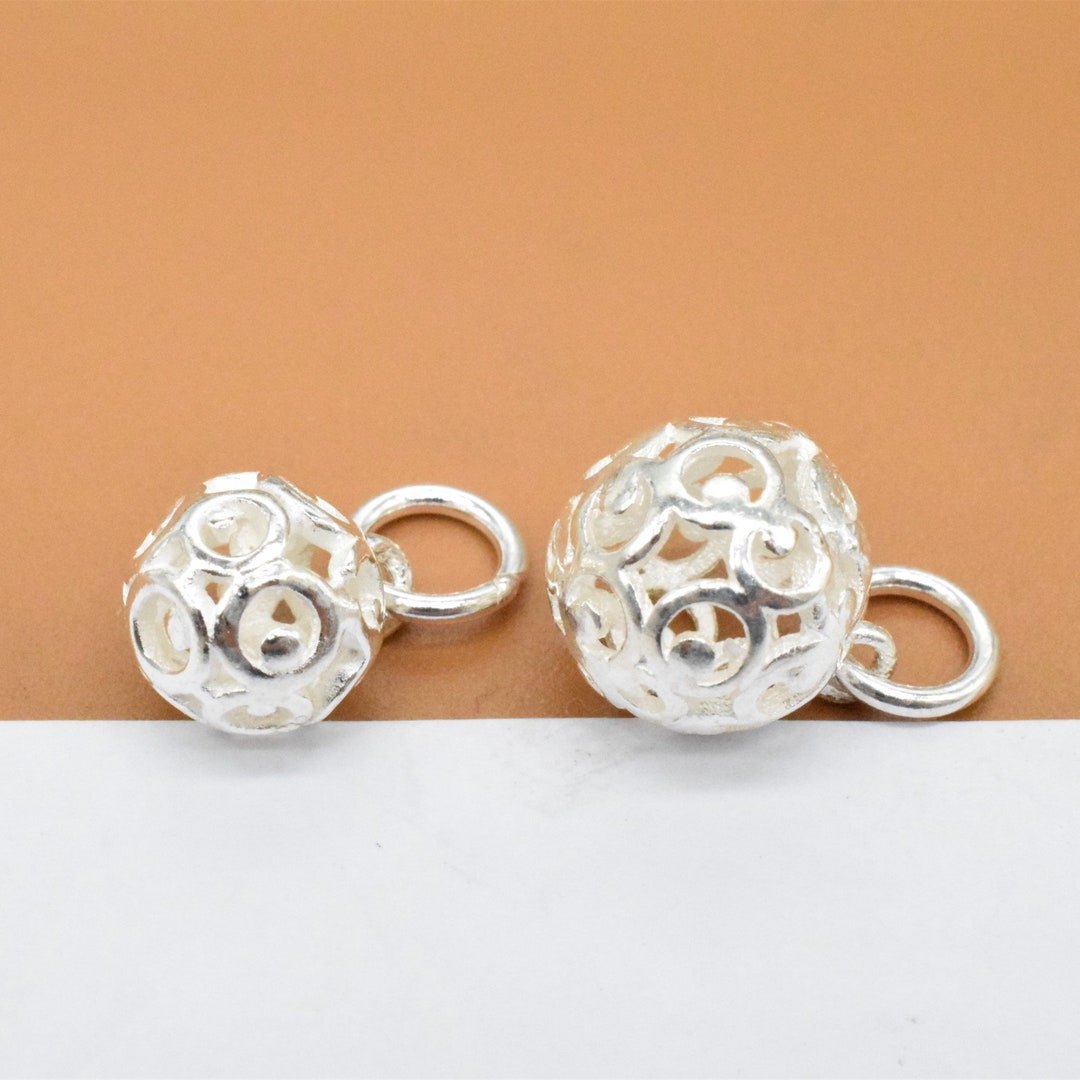 4 Sterling Silver Spiral Ball Charms, 925 Silver Ball Charm, Shiny Ball ...